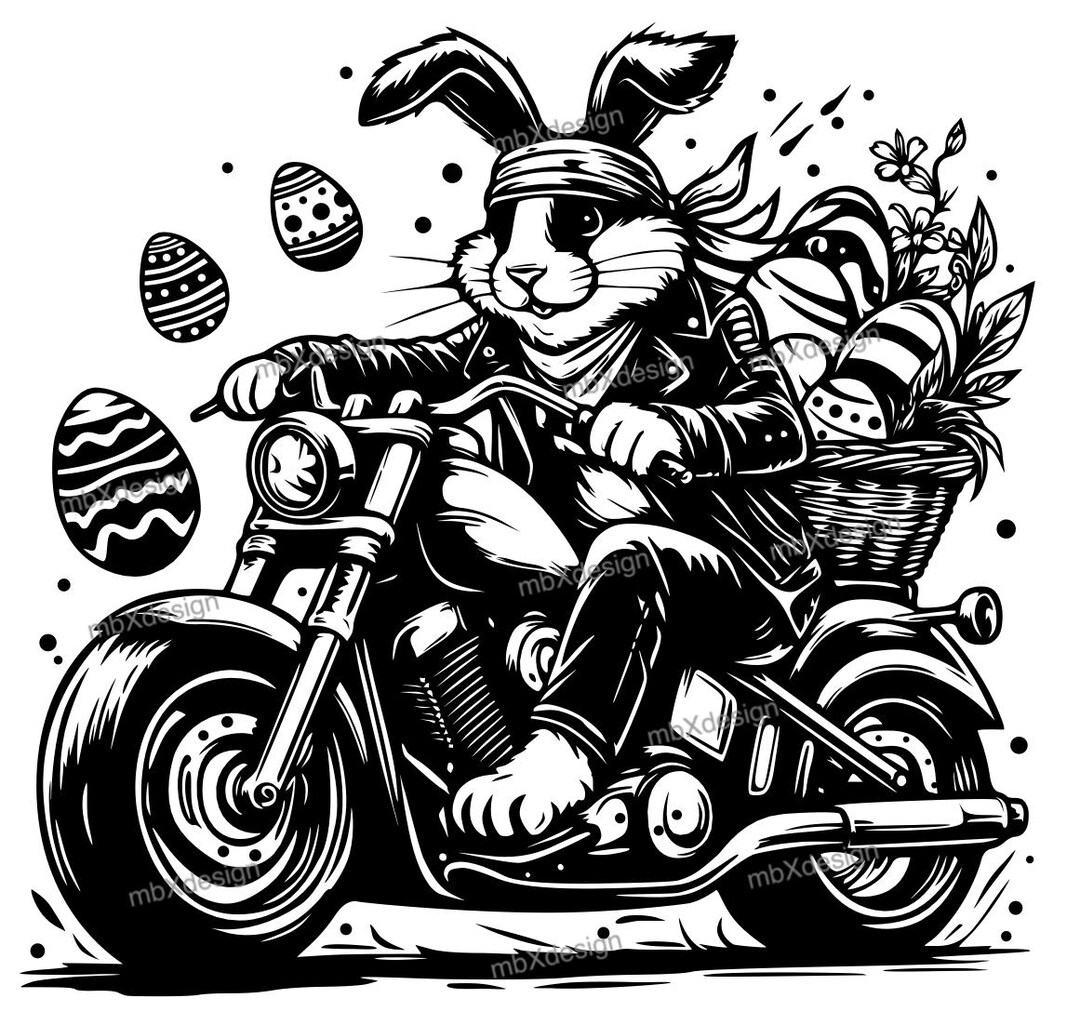 Biker Easter Bunny, Digital File, SVG, PDF, Vector Graphic, Easter ...