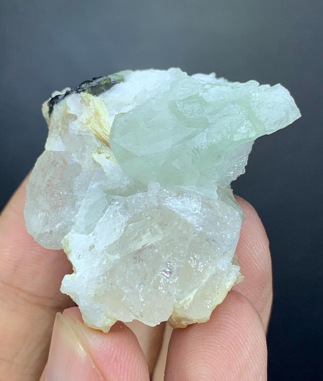 Green Herderite With Quartz Crystal Specimen (37 Gram) - Etsy