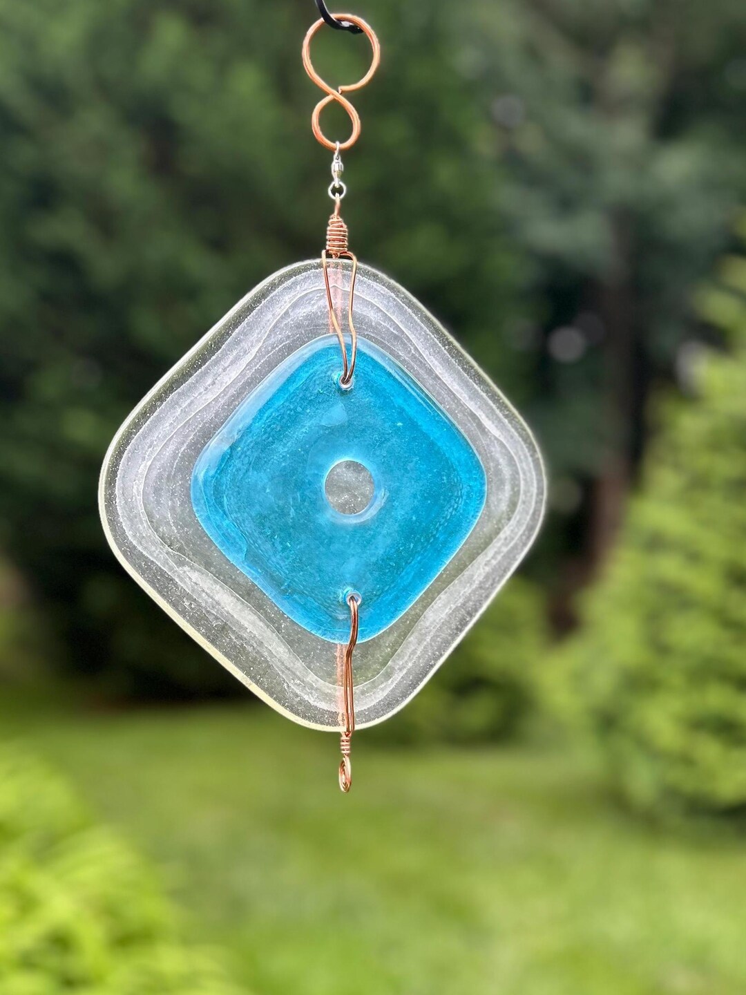 Garden Spinner or Window Jewelry, Recycled Glass, Blue, Clear - Etsy