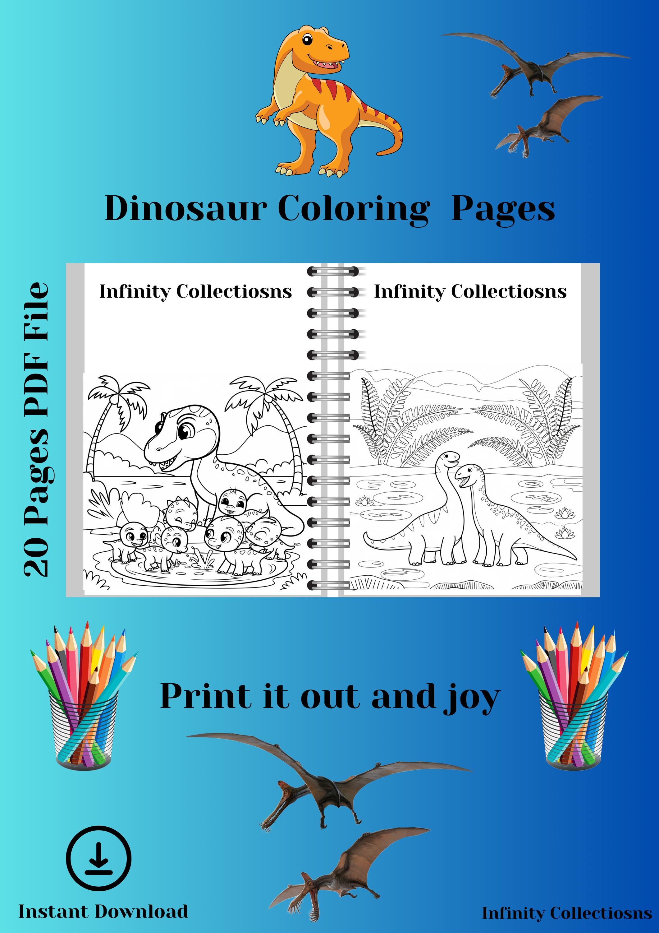 Dinosaurs Coloring Pages for Kids – 20 Printable Uncolored Sketch Pages ...