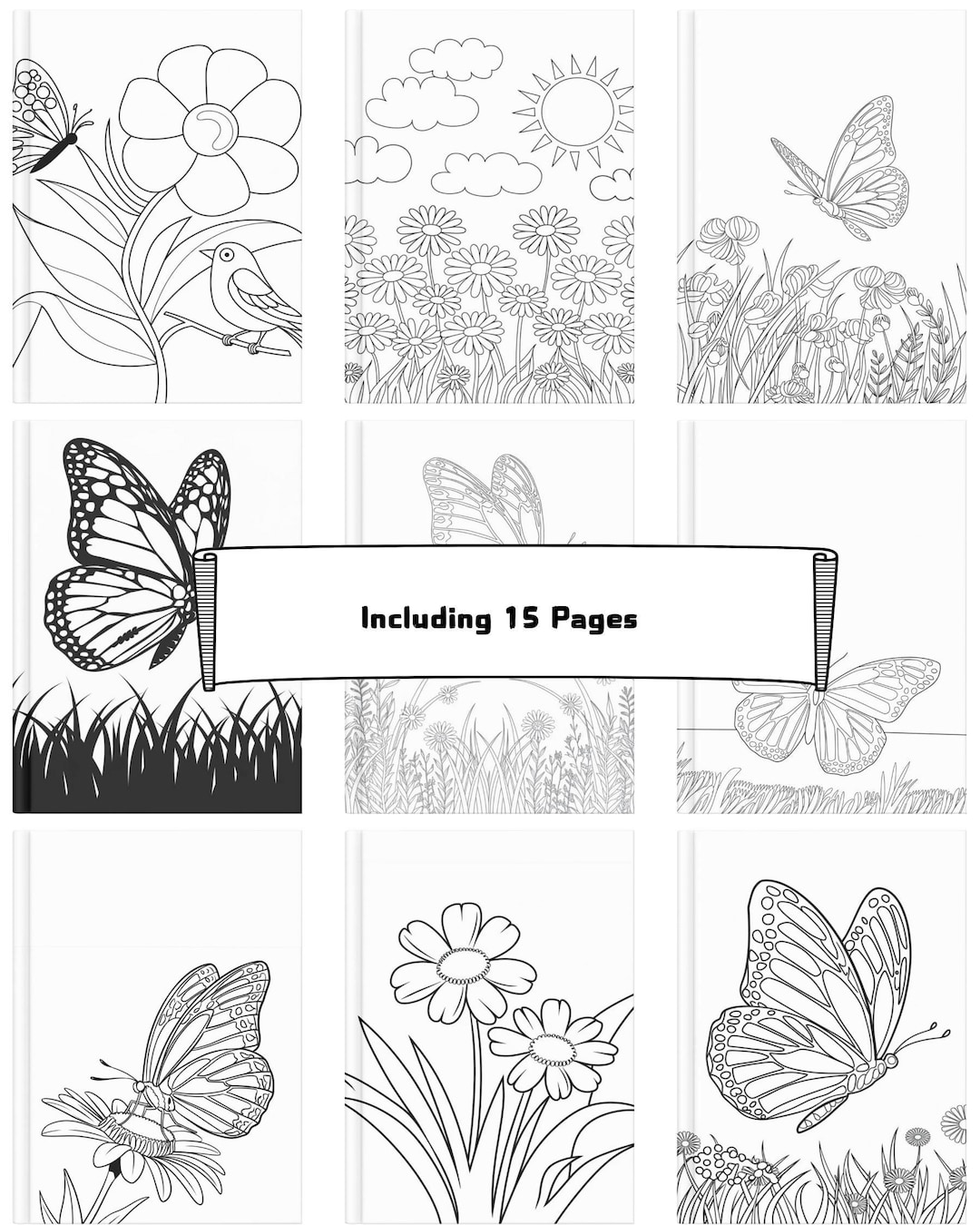 Butterfly Coloring Pages for Kids - Printable Uncolored Sketch Pages ...
