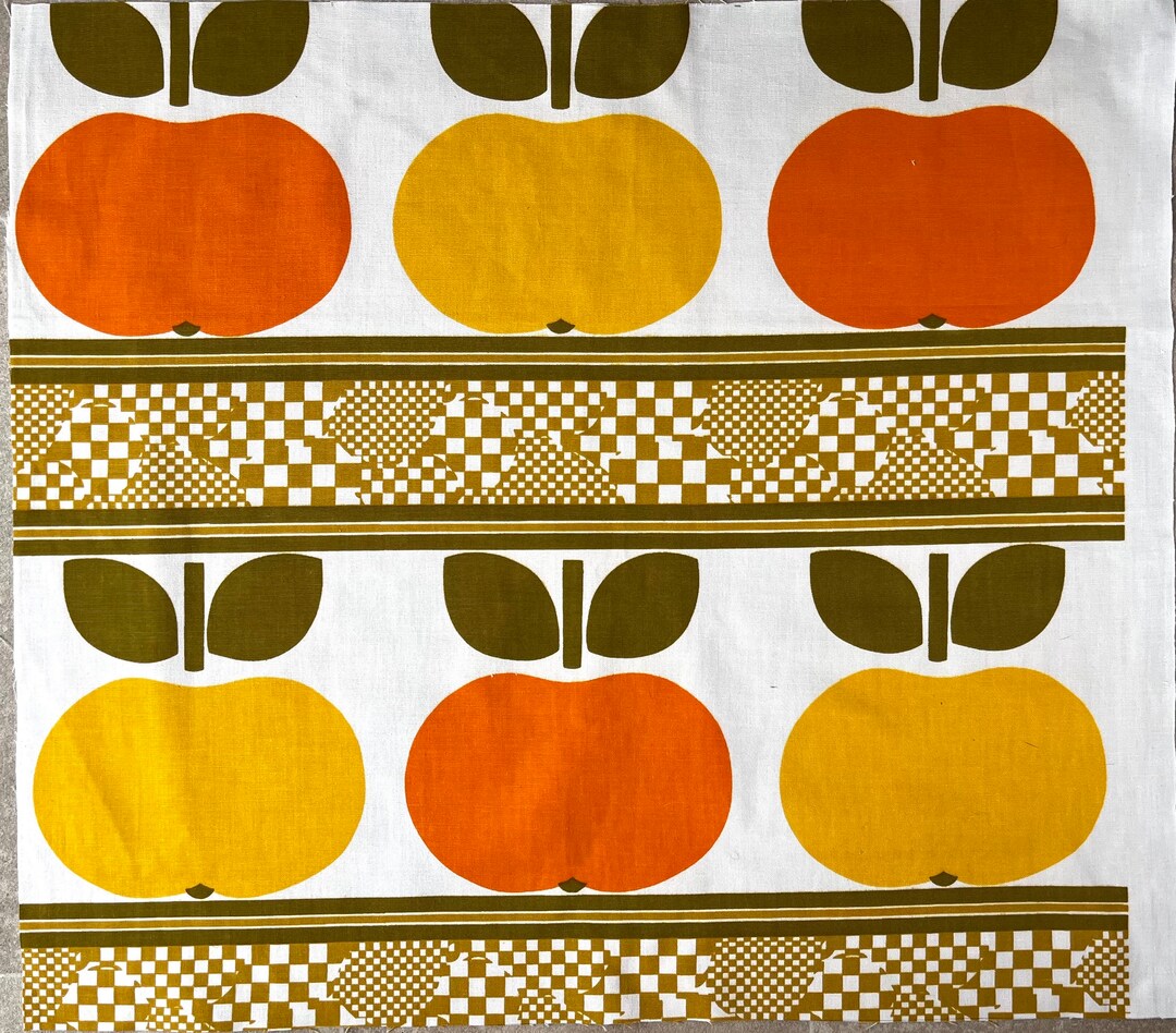 Vintage Fabric 60s 70s Apple Design Cotton Orange Yellow - Etsy