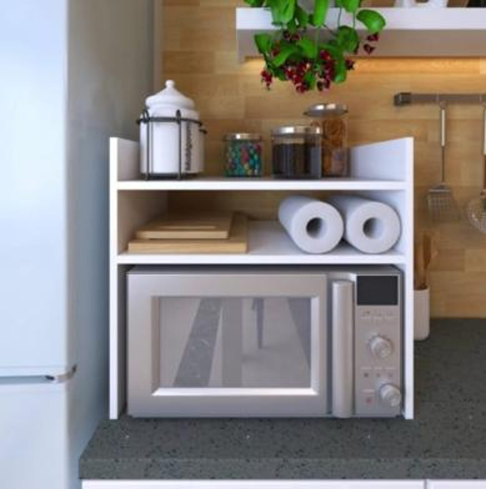 Countertop MDF Oven Microwave Kitchen Shelf Kitchen Cabinet White MDF ...