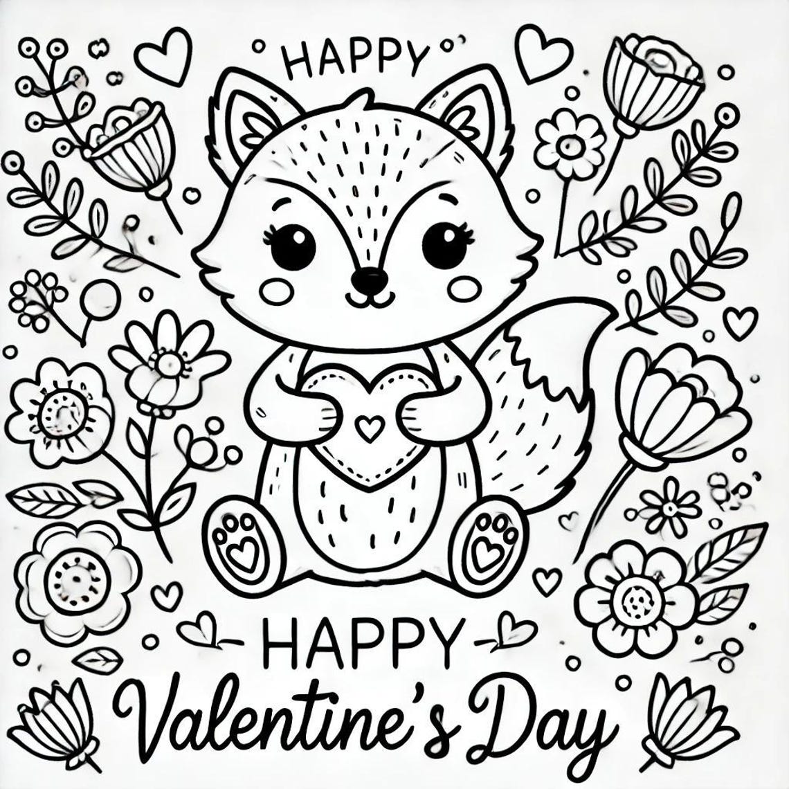 Coloring Pages Valentines Dag Animals - Etsy