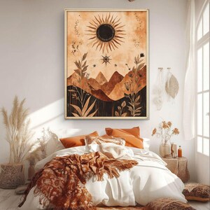 Zodiac Sun and Moon Print – Boho Mountain Landscape Art (digital ...