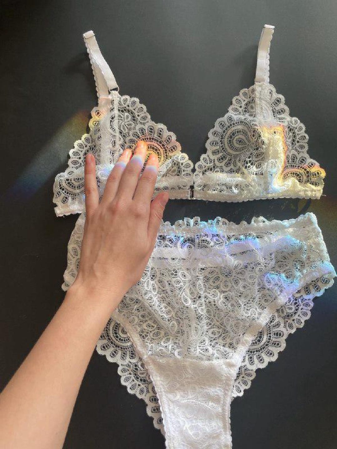 Bridal Lingerie Set White Lace: Handmade Bralette and Panty Set for ...