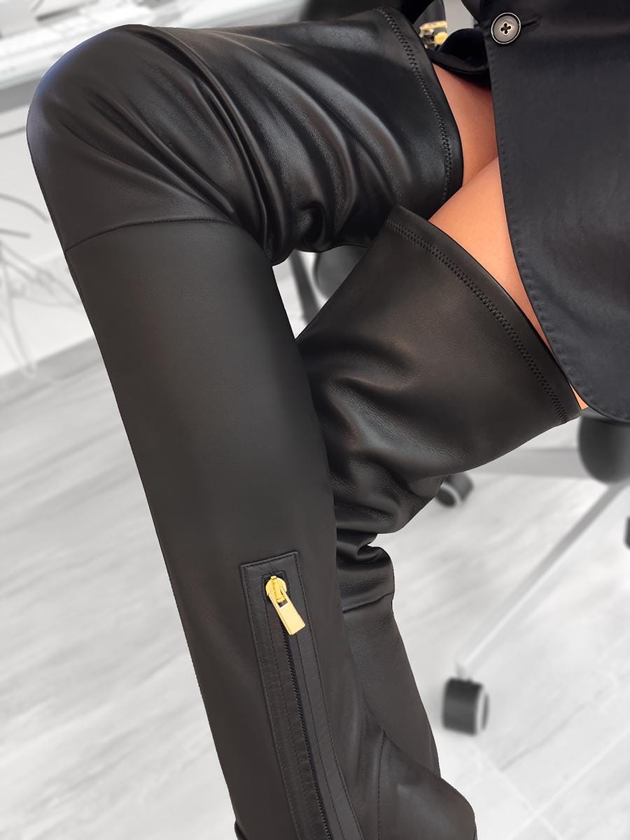 Anouk Style Stretch Black Crotch Boots All Leather 1969 Made in Italy ...
