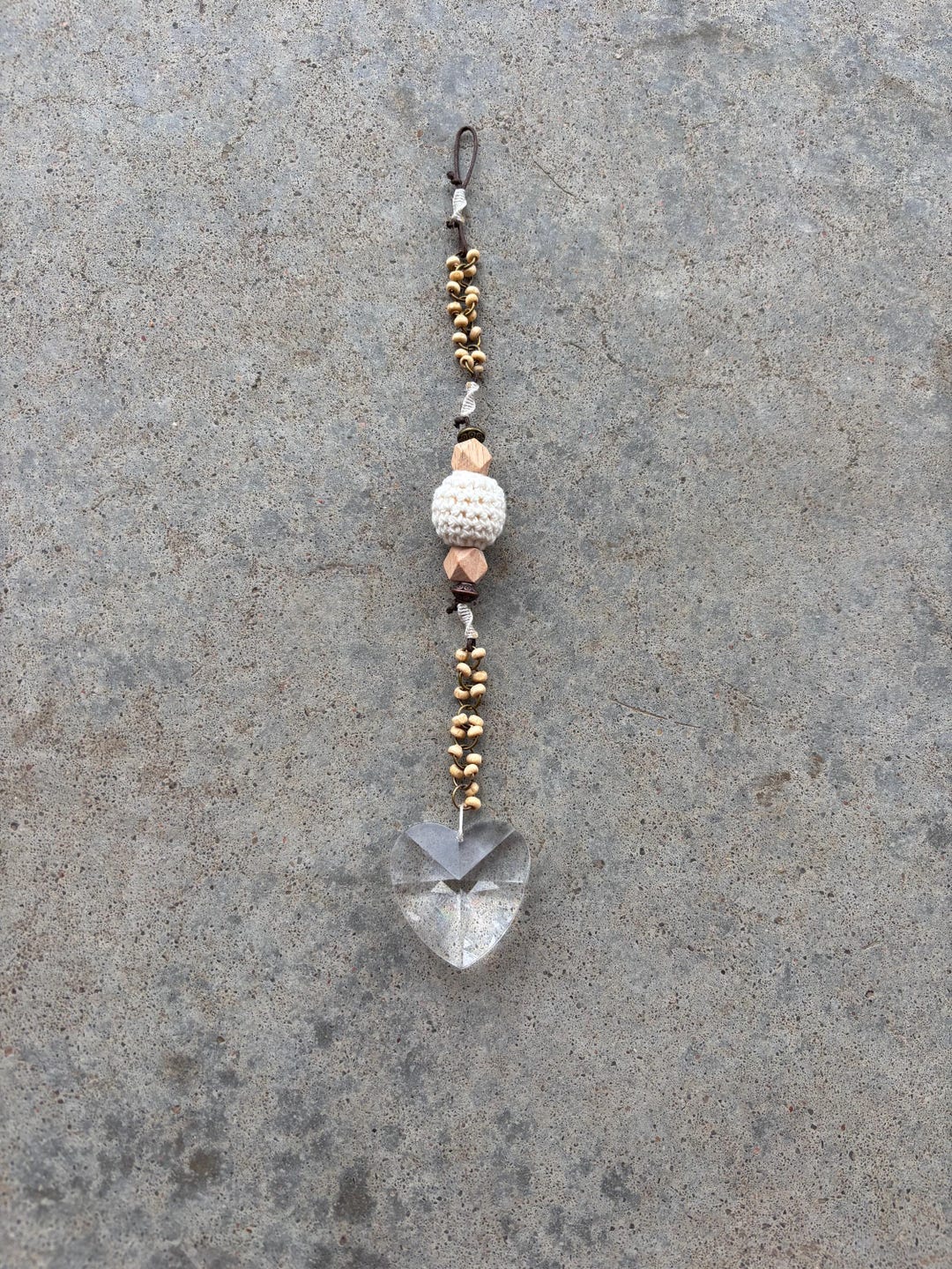 Boho Heart Crystal Prism Generator Sun Catcher Leather Wood Macrame 10. ...