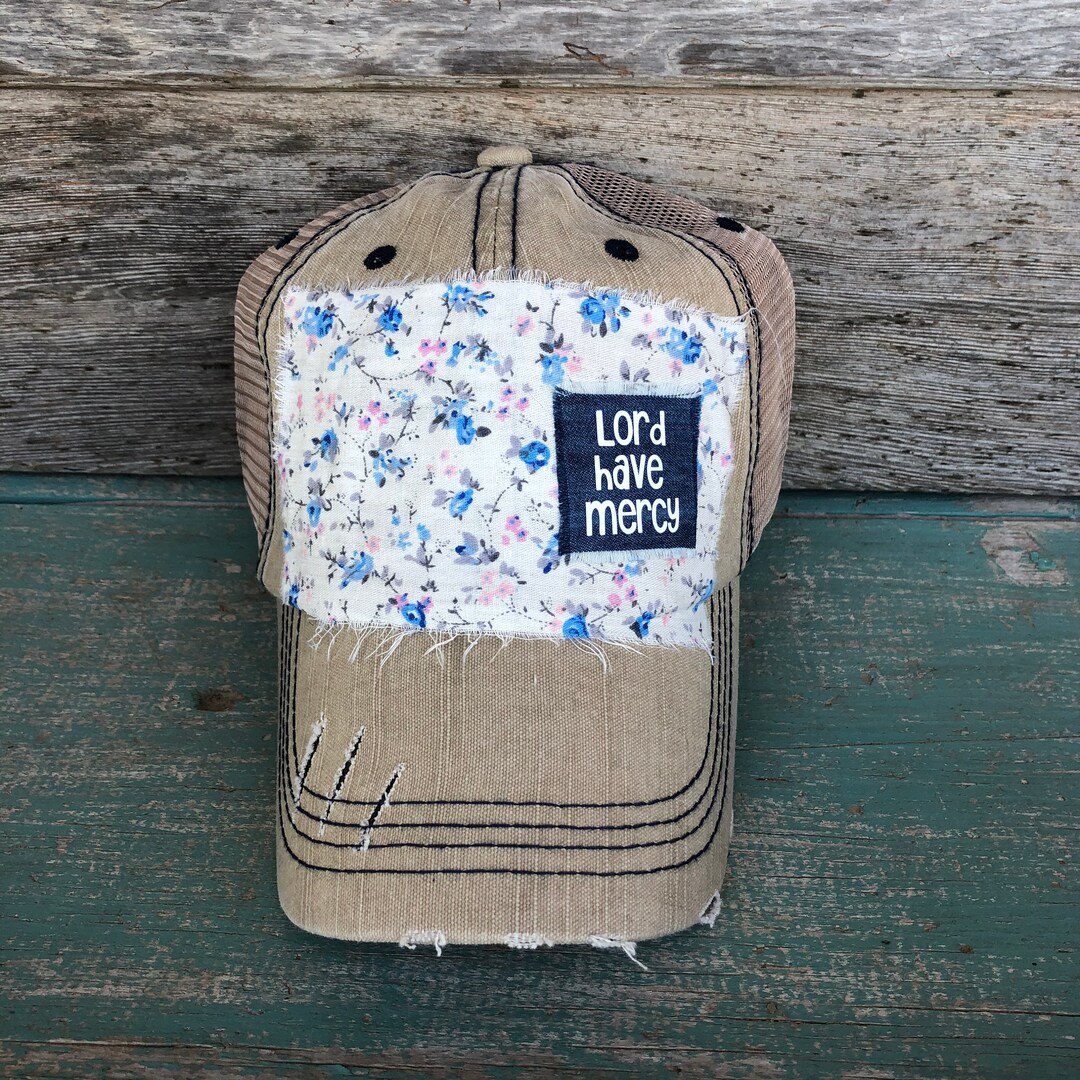 Lord Have Mercy Southern Quote Vintage Floral Denim Blue Fabric Patch ...