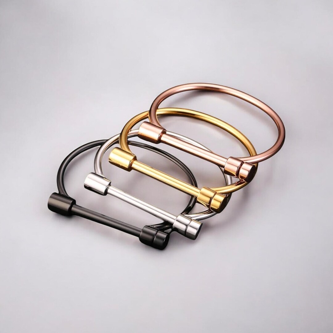 Minimalist Stainless Steel Cuff Bracelet, D-shape Shackle Screw Bangle ...