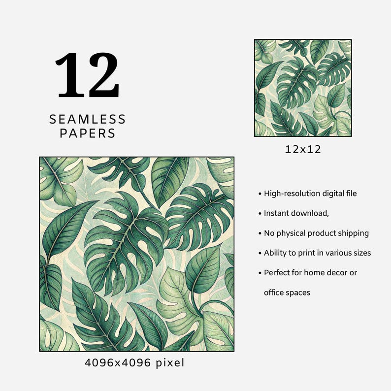 Green Leaves Digital Paper, Floral Pattern Background, Seamless Design ...