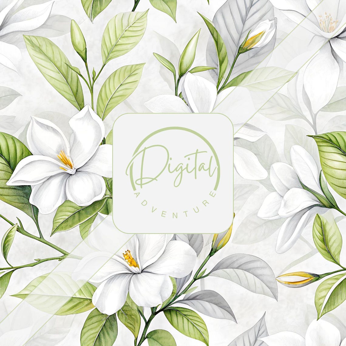 Gardenia Flowers Digital Paper, Floral Pattern Background, Seamless ...
