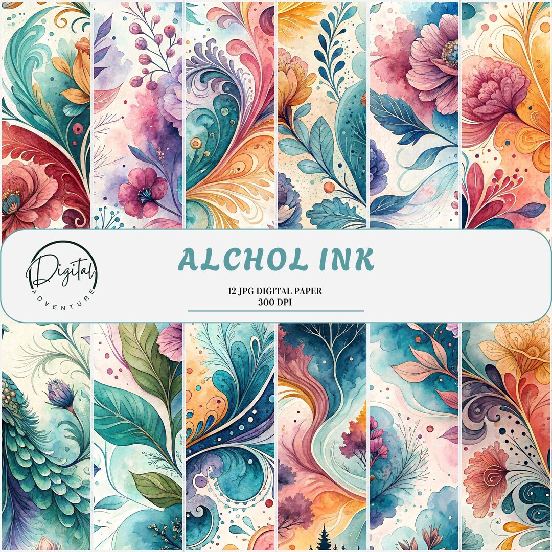 Alchol Ink Digital Paper, Floral Pattern Background, Seamless Design ...