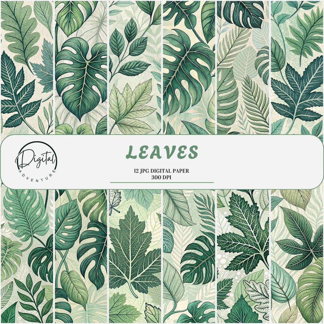 Green Leaves Digital Paper, Floral Pattern Background, Seamless Design ...