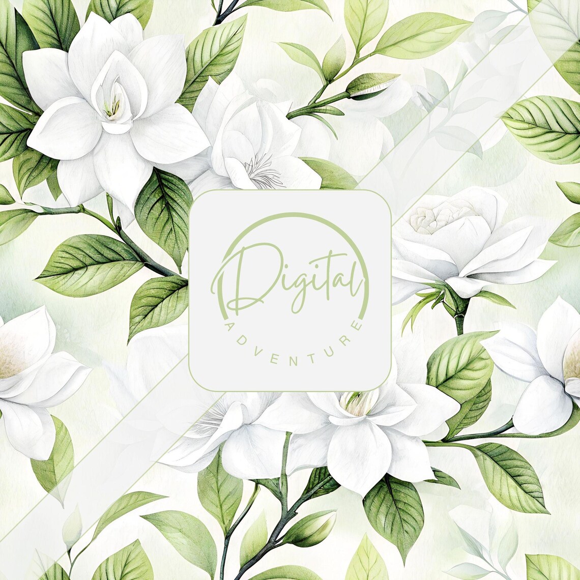 Gardenia Flowers Digital Paper, Floral Pattern Background, Seamless ...