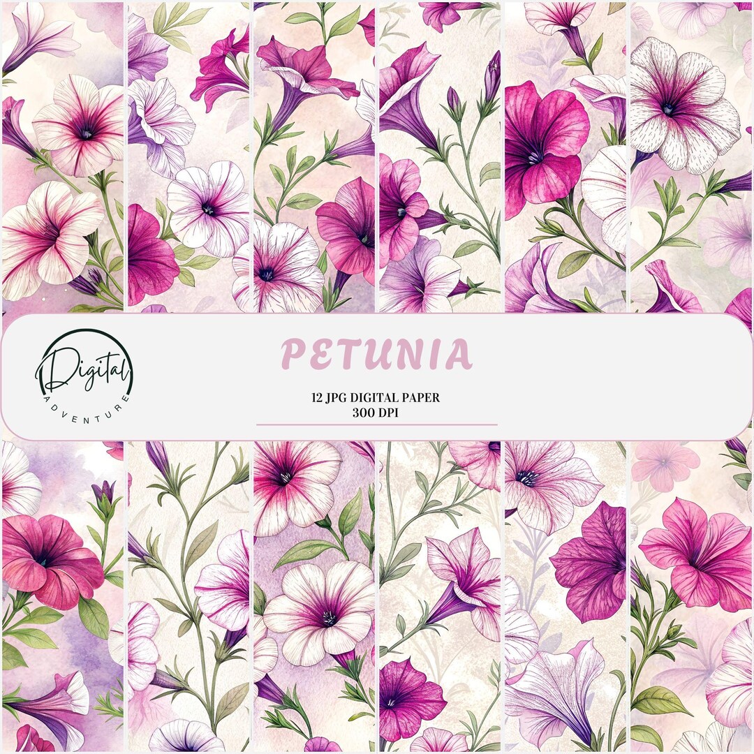 Petunia Digital Paper, Floral Pattern Background, Seamless Design ...