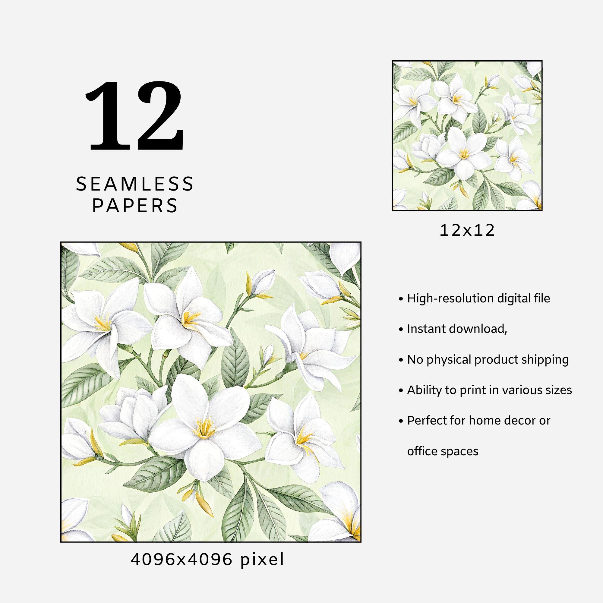 Gardenia Flowers Digital Paper, Floral Pattern Background, Seamless ...