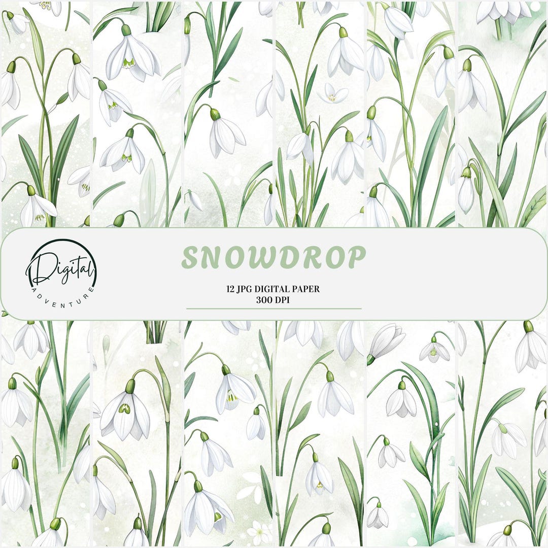Snowdrop Digital Paper, Floral Pattern Background, Seamless Design ...