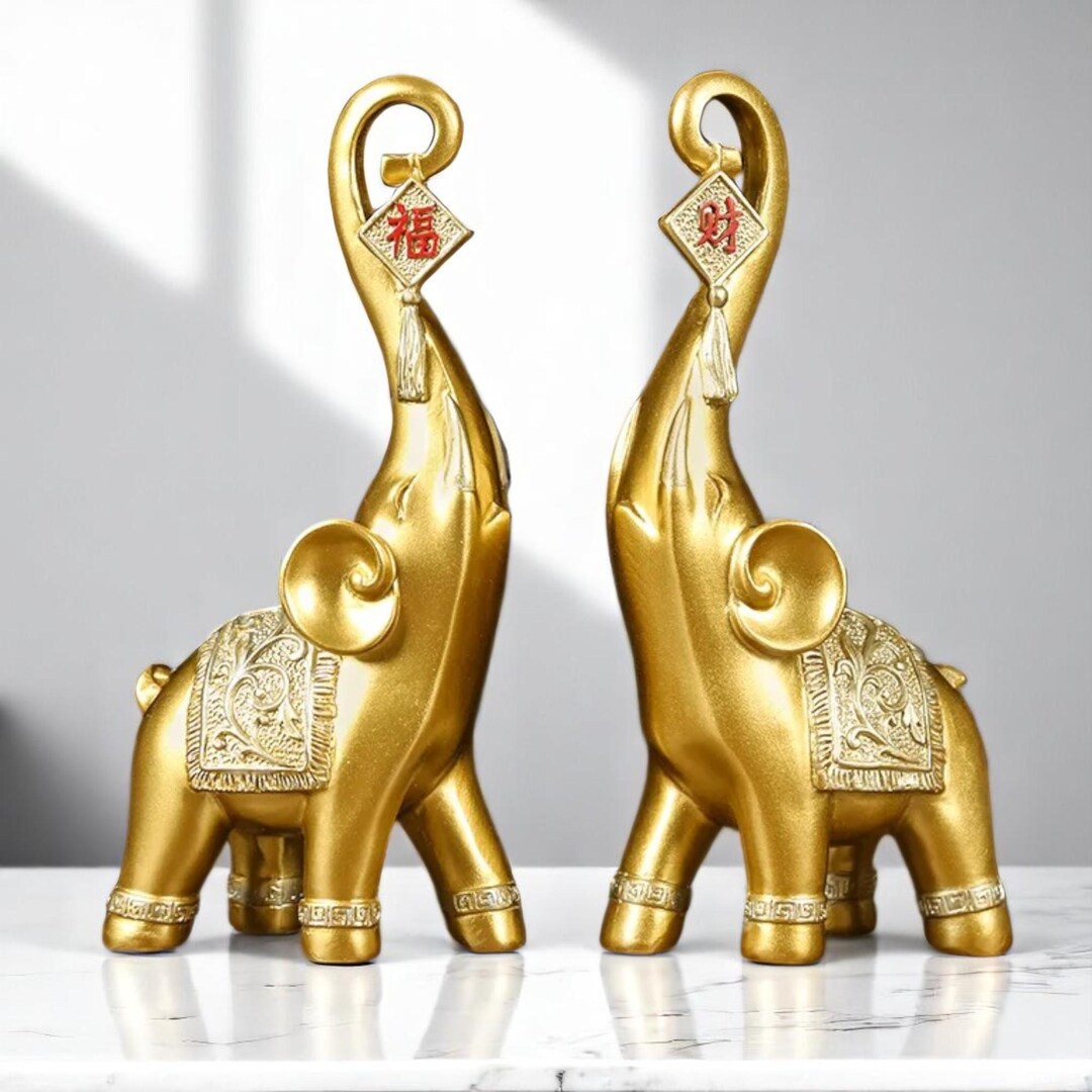 3 Pairs of Chinese Style Elephant Figurines – Lucky Trunk up Decor Set ...