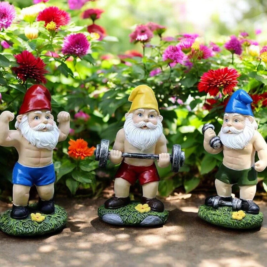Funny Garden Gym Gnome – Muscular Dwarf Statue for Yard Decor, Outdoor ...