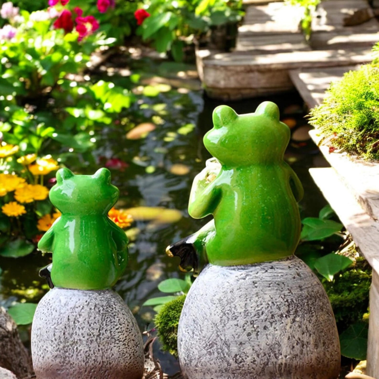 Frog Coffee Statue: Quirky Resin Garden Decor - Etsy