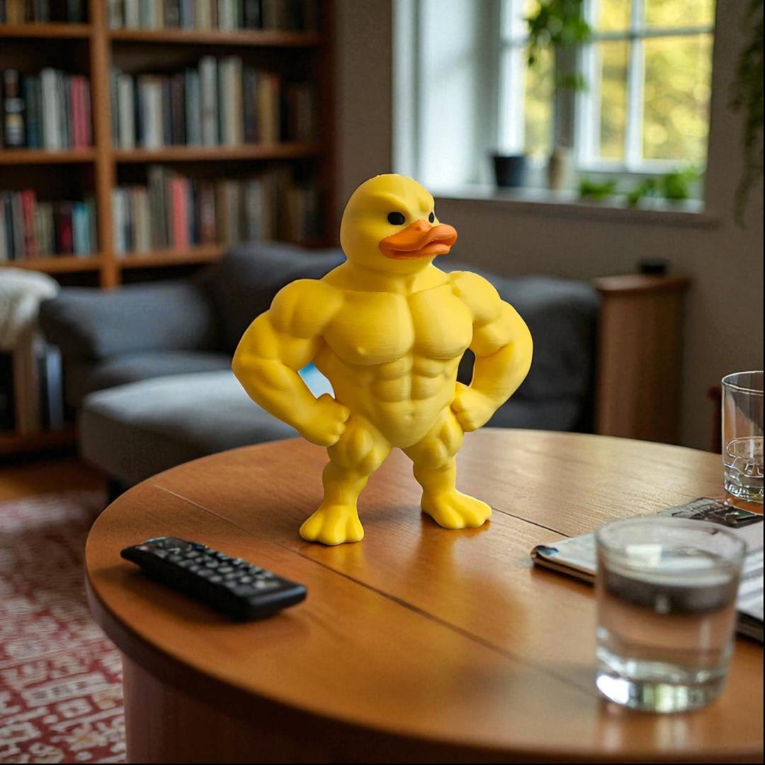 Yellow Resin Muscle Duck Statue, Small Desktop Figurine, Compact Funny ...