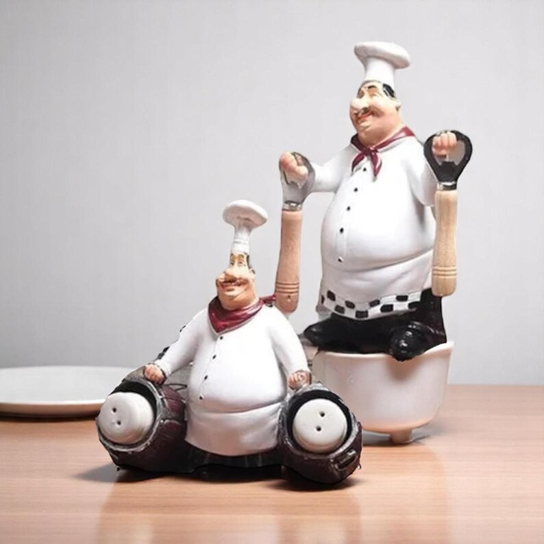 Set of 2 Chef Figurines – Salt Shaker & Beer Opener | Funny Resin ...