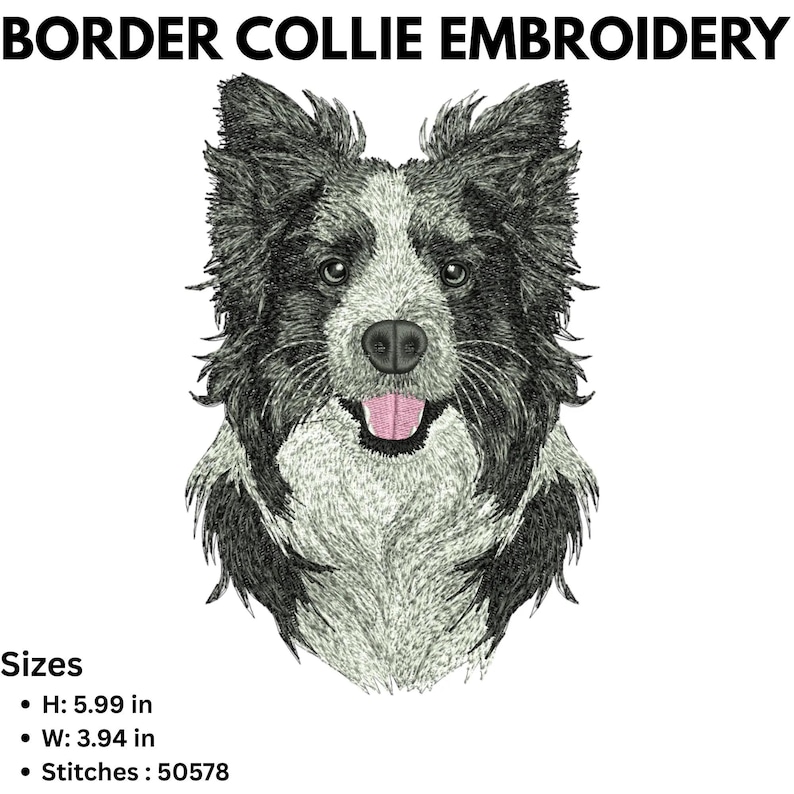 Border Collie Embroidery Design, Dog Machine Embroidery Pattern, Pet ...