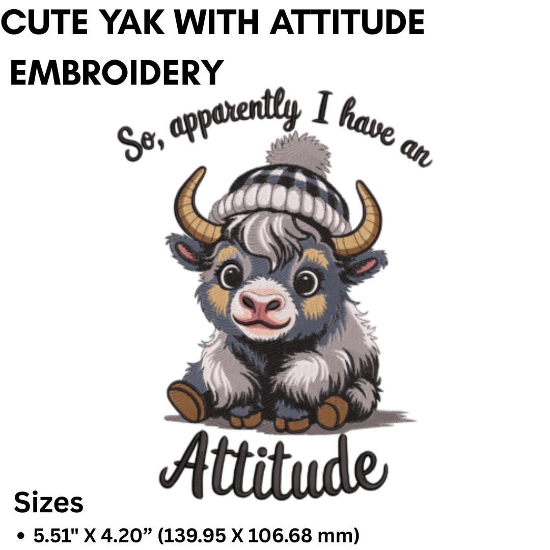 Cute Yak With Attitude Embroidery Design, PES, JEF, Yak Embroidery ...