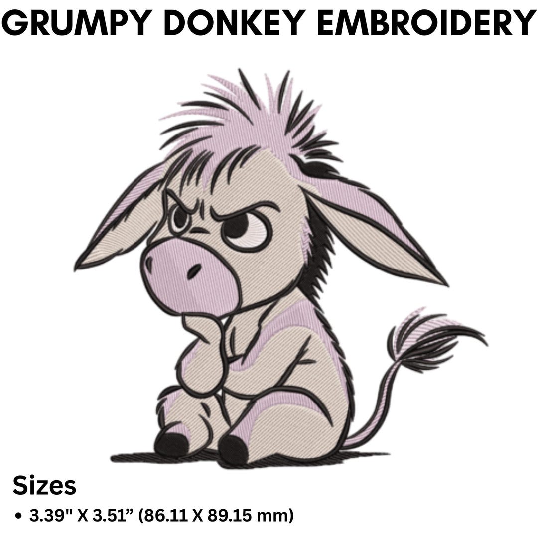 Grumpy Donkey Embroidery Design, Cute Donkey Embroidery Design, Farm ...