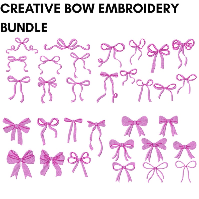 32 Pink Bows Embroidery Design Bundle, Cute Simple Coquette Bow ...