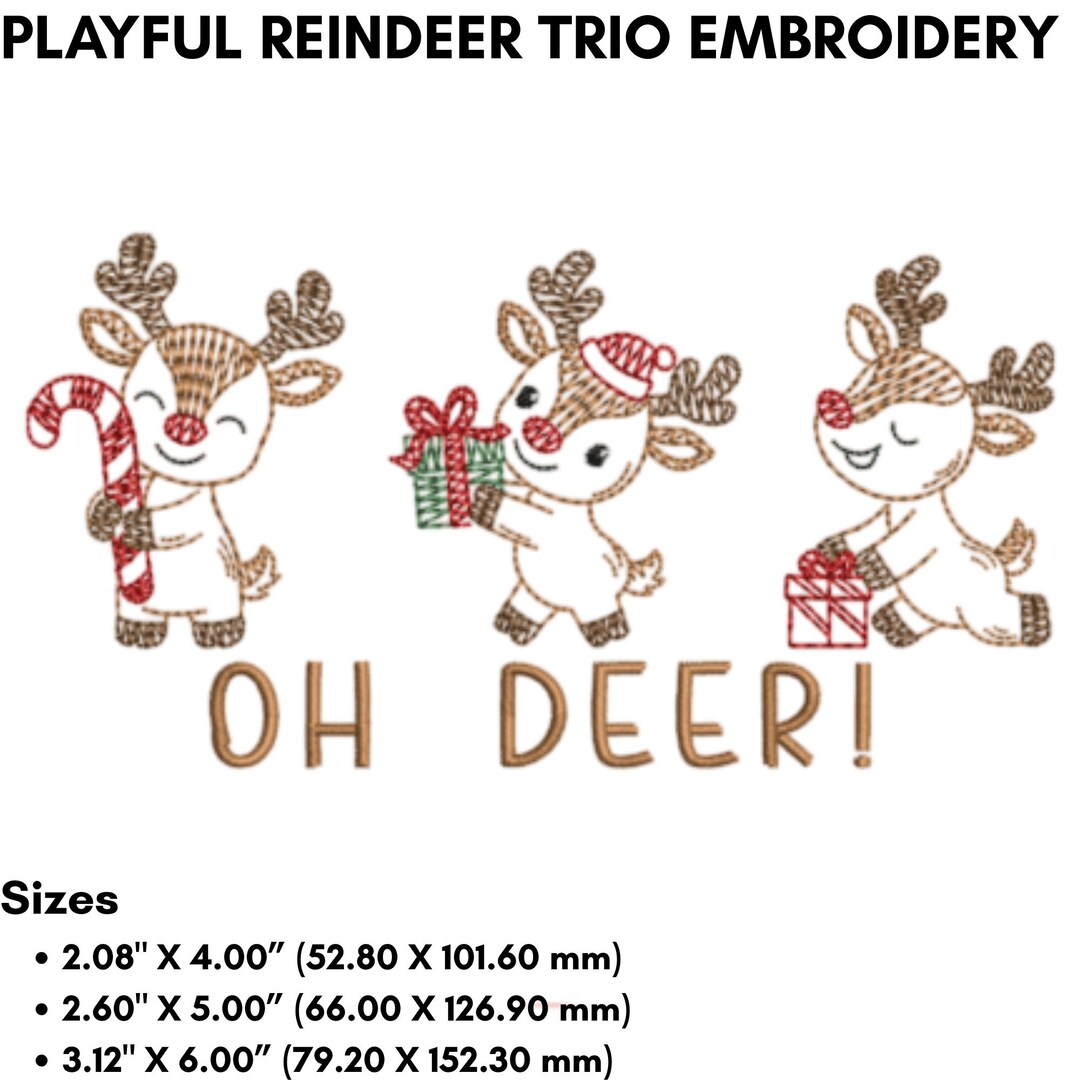 Playful Reindeer Trio Rudolph Embroidery Design, Machine Embroidery ...