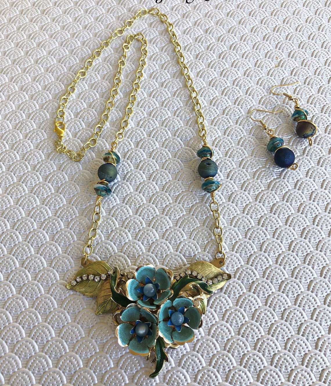 Floral Necklace Set, Vintage Style, Flowers, Jewelry Set, Handmade ...