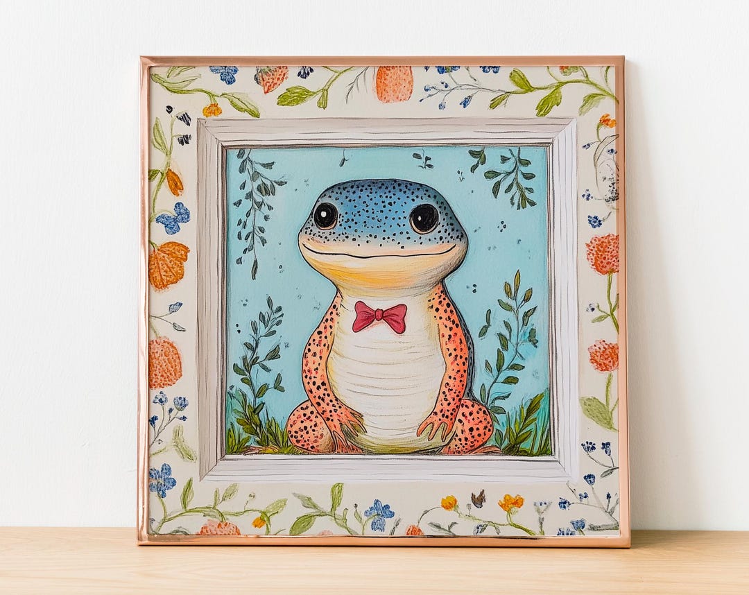 Salamander in Fun Attire - Square Children’s Print - Amphibian Nursery ...