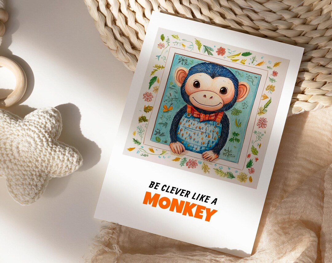 Be Clever Like a Monkey - Whimsical Nursery Artwork - Floral Chimp ...