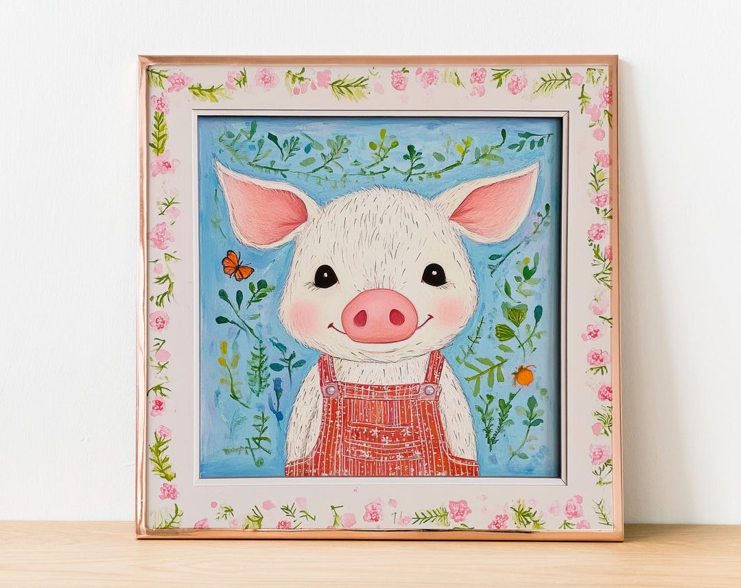 Piglet Dressed up - Square Baby Room Poster - Farm Animal Nursery Art ...