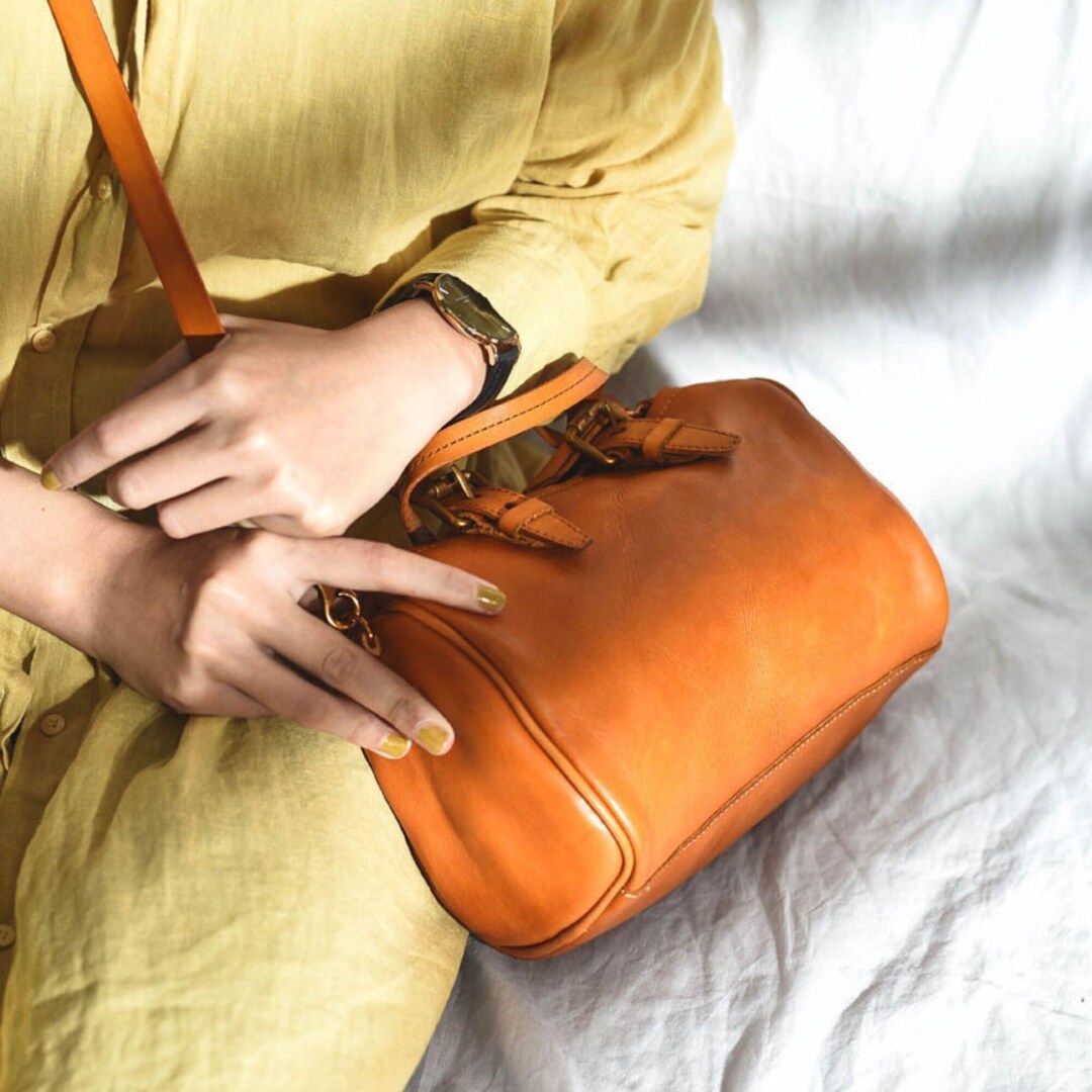 Vintage Genuine Leather Small Handbag, Pillow Shape Crossbody Bag - Etsy