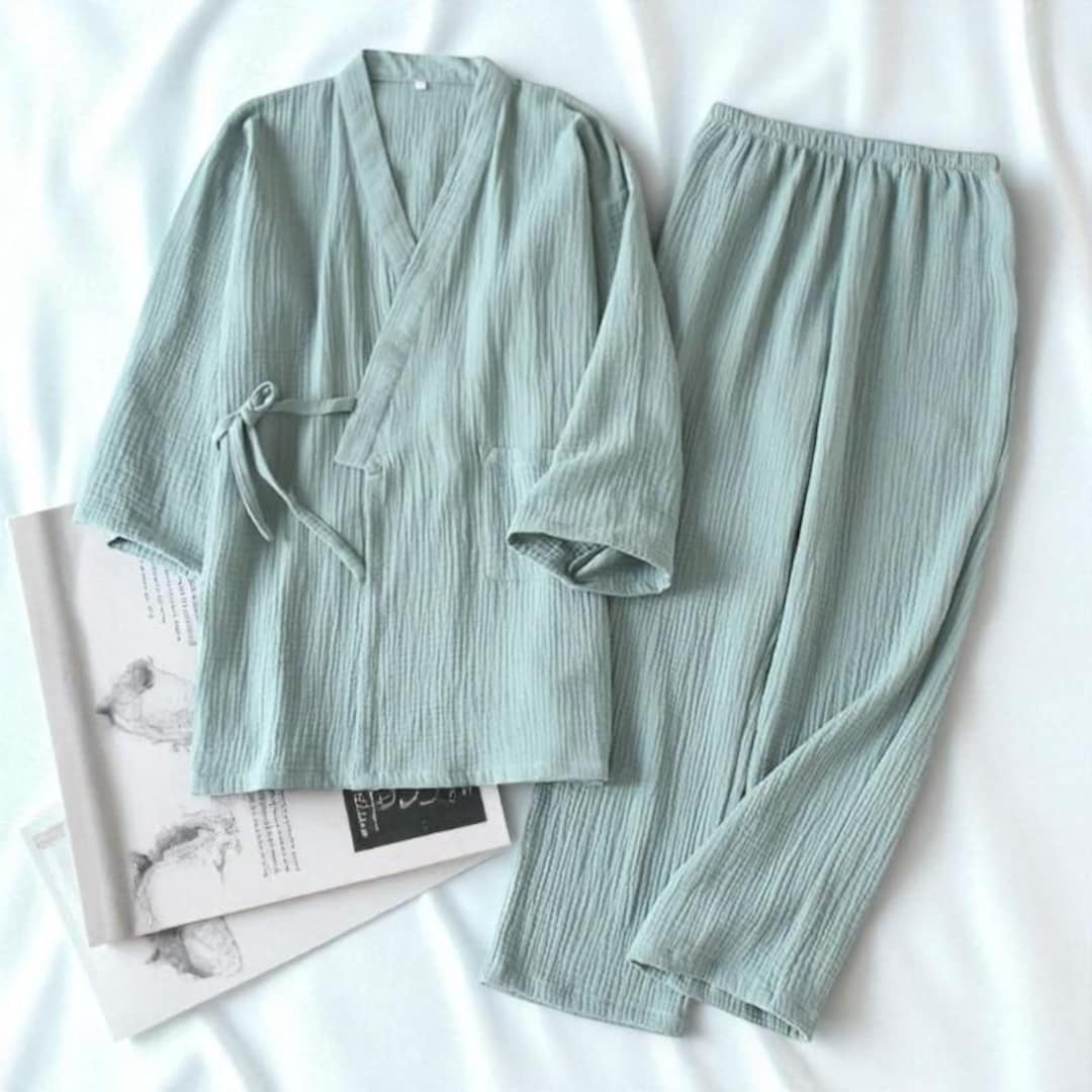Kimono Pyjama Set for Women and Men, Two-piece Yukata Loungewear for ...