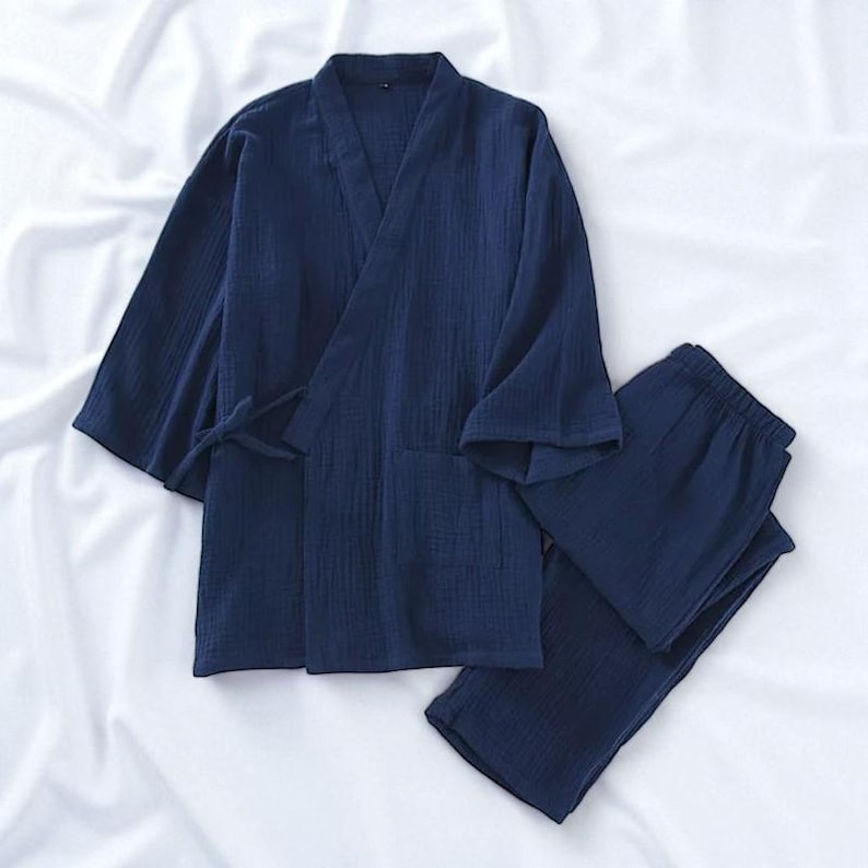 Kimono Pyjama Set for Women and Men, Two-piece Yukata Loungewear for ...