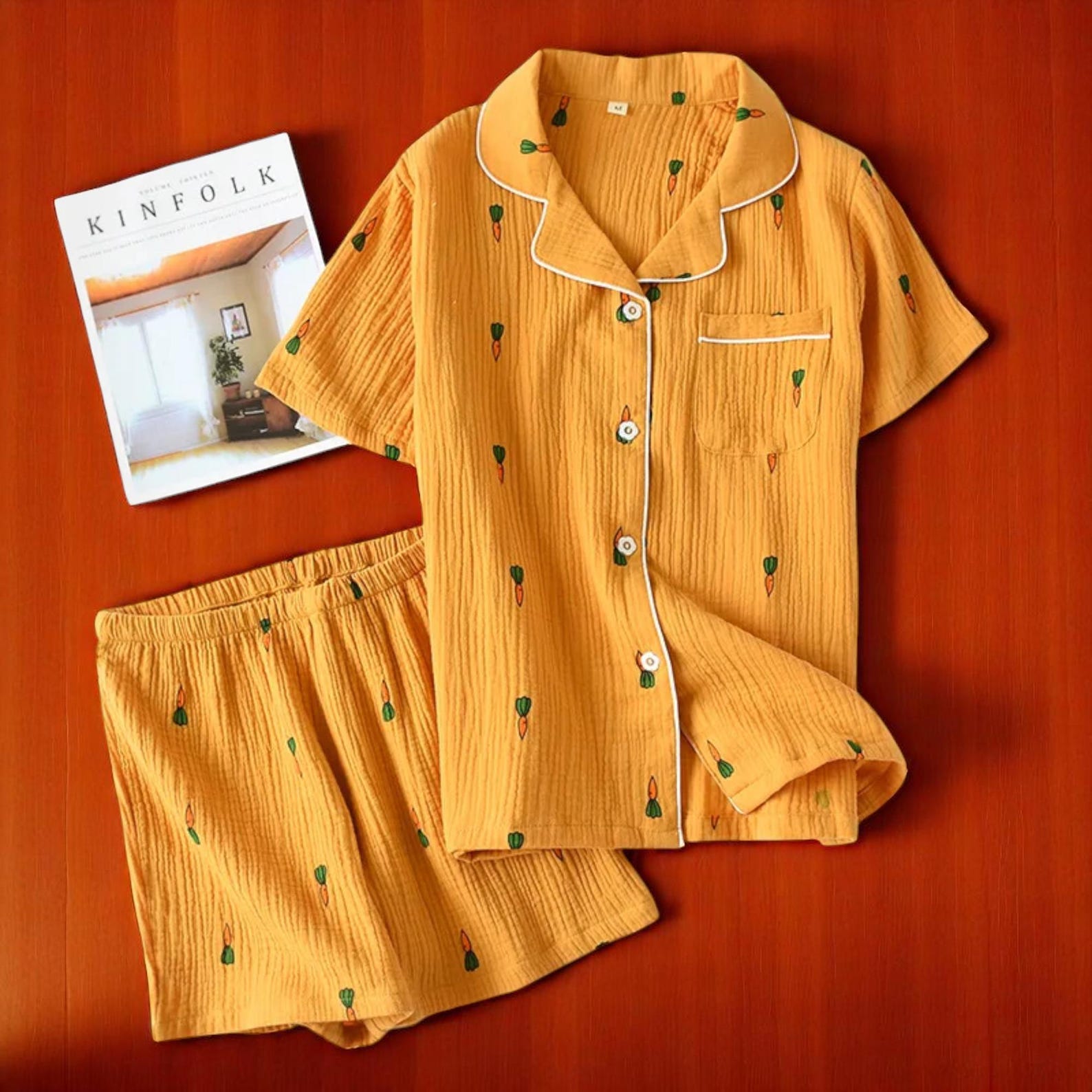 Cotton Gauze Fabric Pyjama Set for Women, Comfy Sleepwear Short With ...