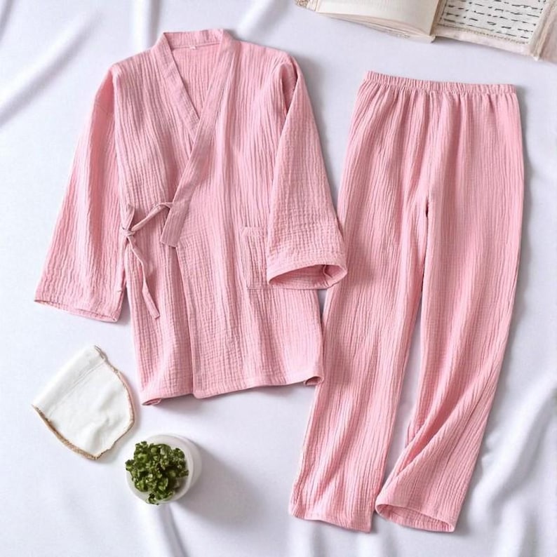Kimono Pyjama Set for Women and Men, Two-piece Yukata Loungewear for ...
