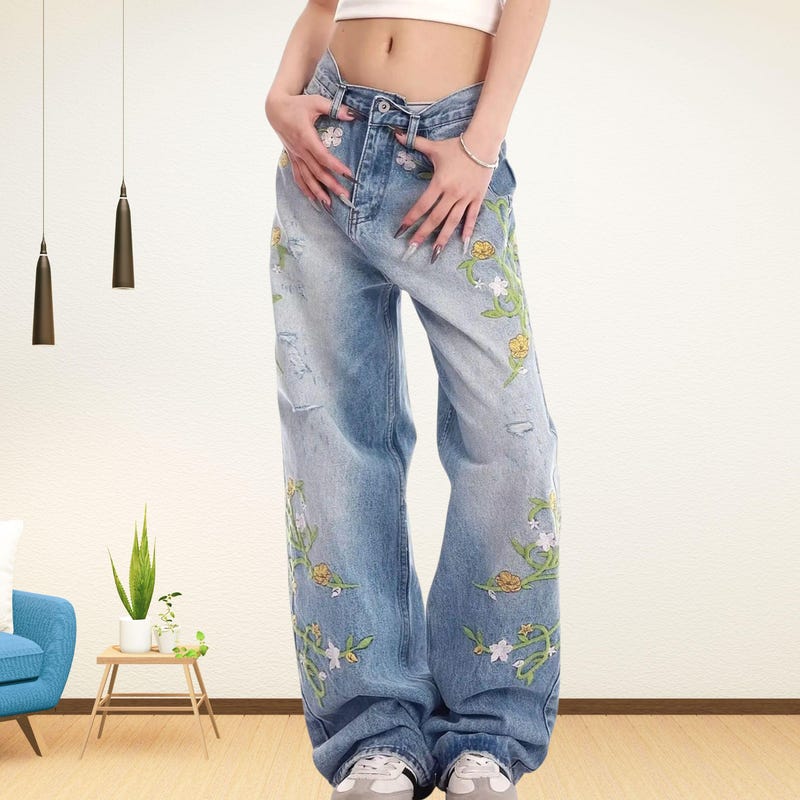 Embroidered Jeans - Etsy