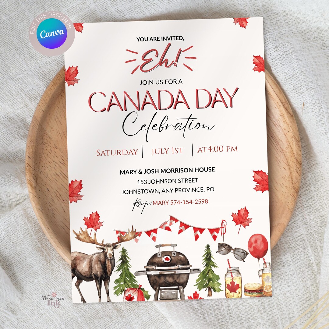 Editable Canada Day Celebration Invitation, Canada Day Party Invite ...