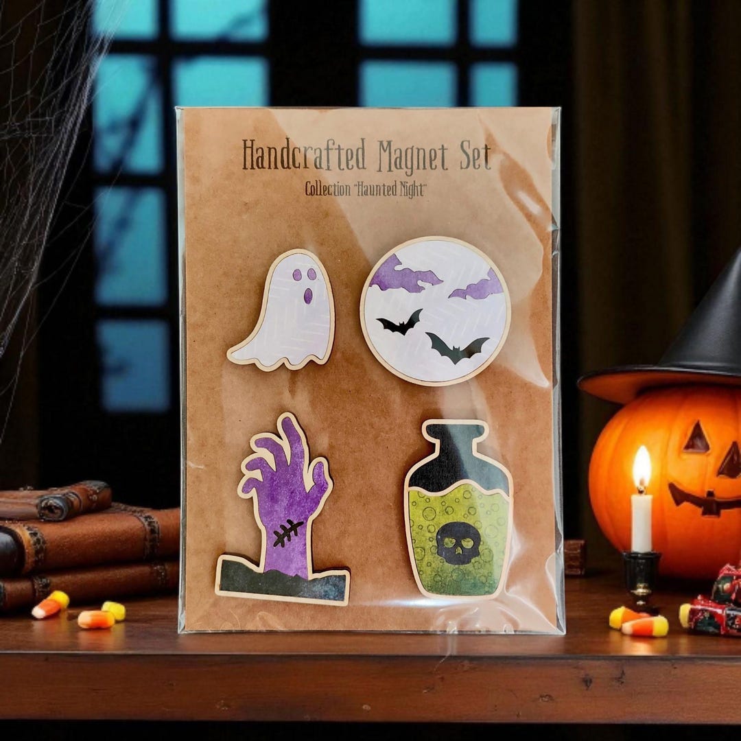Handcrafted Magnet Set, Haunted Night, Halloween Magnets, Halloween ...
