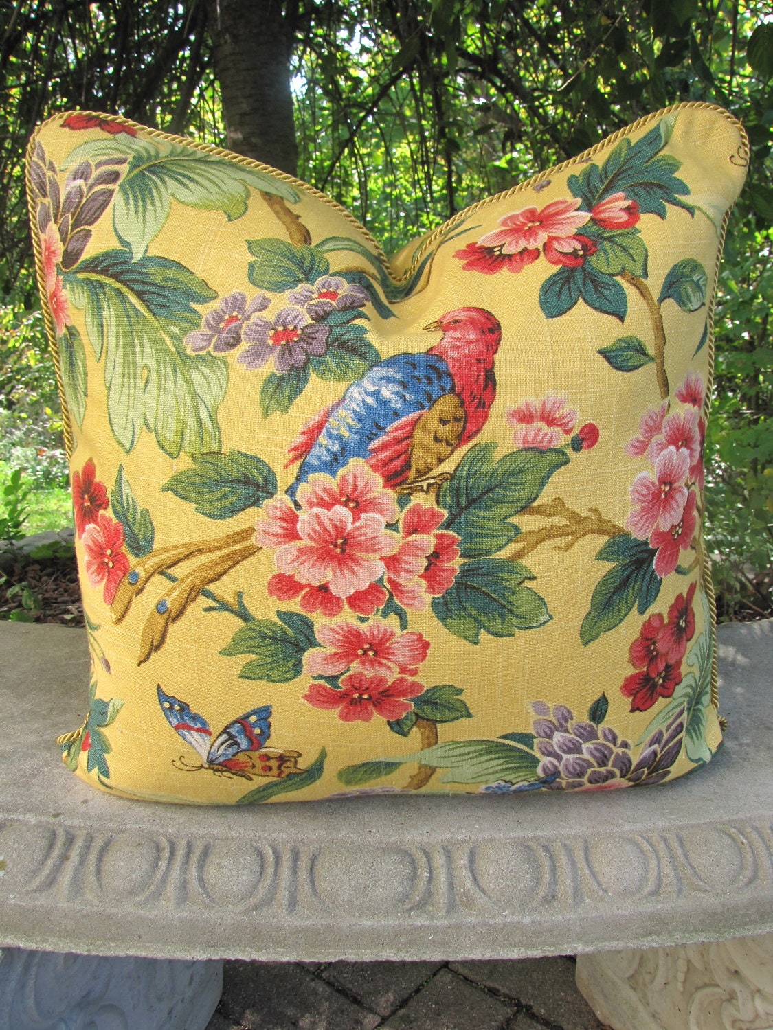 Sunny Yellow Floral Designer Toss Pillow Casing / Bird Toss | Etsy