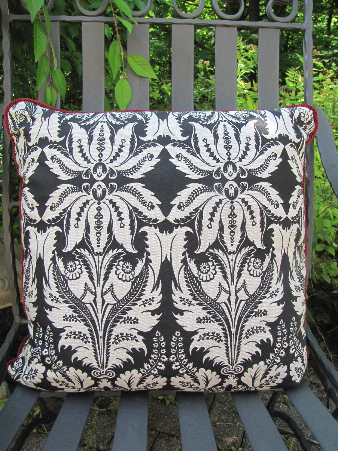 Black and Ivory Floral Desginer Toss Pillow Casing / Corded Toss Pillow ...