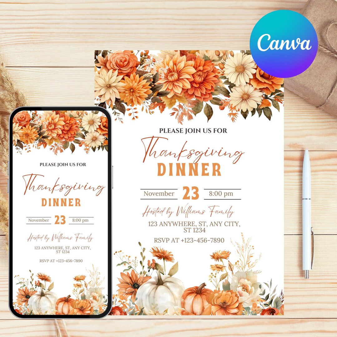Thanksgiving Dinner Invitation Let's Give Thanks Invite Editable ...