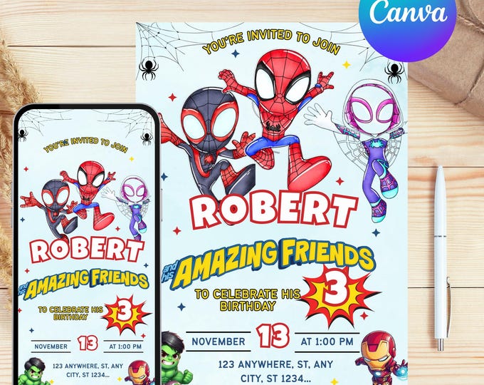 Spidey and His Amazing Friends Birthday Invitation Spidey Invitation ...