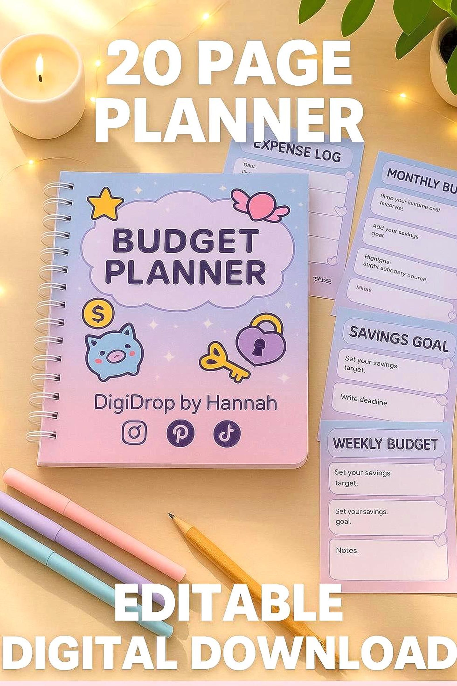 Editable Pastel Budget Planner | Printable Finance Tracker | Cute Money ...
