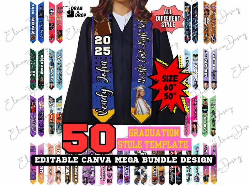 Graduation Stole Custom Grad Stole Canva Templates , Class of 2025 ...